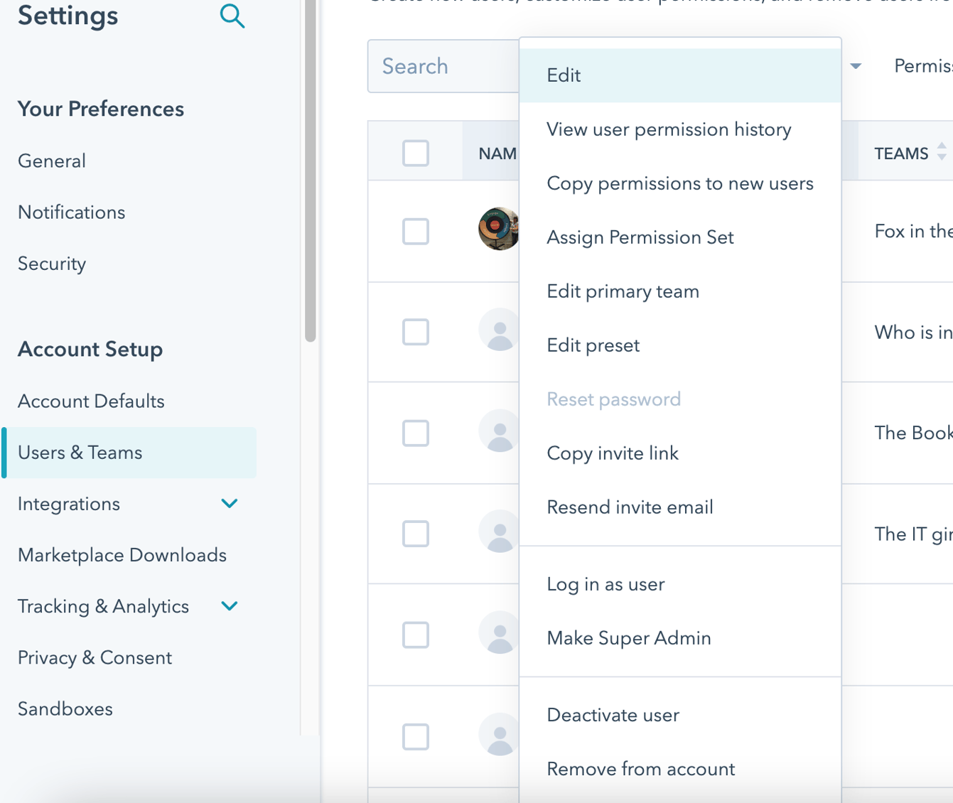 How do I manage user permissions in HubSpot?